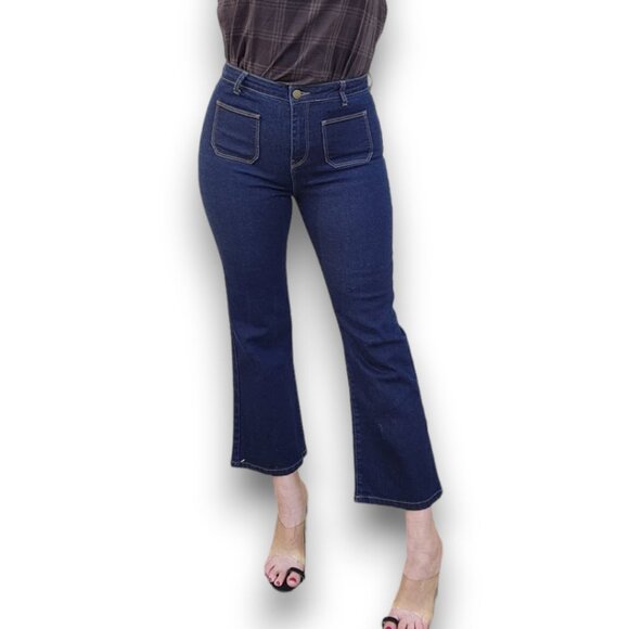 IRIS & INK | Jeans | Iris Ink Patch Pocket Dark Denim Crop Jeans | Poshmark